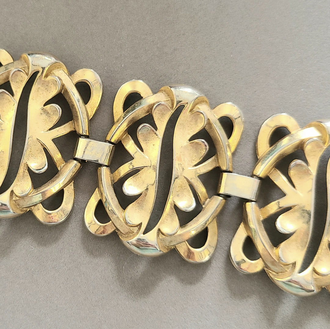 Vintage Sperry Wide Goldtone Fancy Link Bracelet